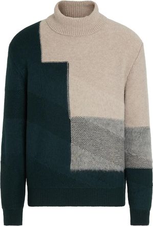 Ermenegildo Zegna pull colour block à col roulé - Vert