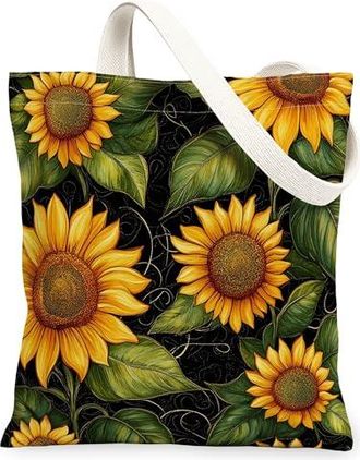 Generic Sac fourre-tout en toile de tournesol printanier pour le shopping, 33 x 38,1 cm, sac d&eacute;picerie r&eacute;utilisable vintage r&eacute;tro pour femme, sac d&eacute;picerie am