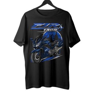 Generic T-shirt de motard pour fans de FJR1300 (2013-2025), 100 % coton, coupe classique, motif moto, Noir - Bleu cobalt 2022-2025, Taille L