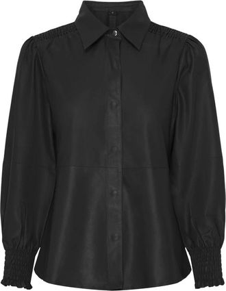 Notyz Lederhemd mit Raffung - - Blouses & Shirts - Damen - Schwarzk - M