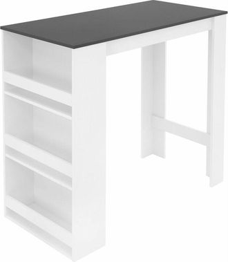 ML Design Table de Bar avec &Eacute;tag&egrave;re &agrave; 3 Niveaux, Blanc/Anthracite, 117x106x57 cm, Beaucoup dEspace de Rangement, Table Haute Moderne, Comptoir de Bar, Table