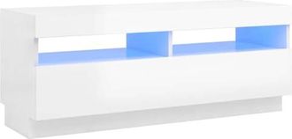 vidaXL Meuble TV avec Lumières LED, Armoire de Télévision, Meuble Télé de Salon, Armoire Basse Salle de Séjour Intérieur, Moderne, Blanc Brillant