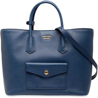 Prada Hobo Bags - Saffiano Cuir Front Pocket Convertible Tote - Gr. unisize - in Blau - f&uuml;r Damen