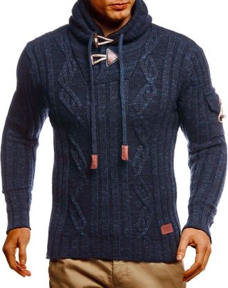 LEIF NELSON Herren Strickpullover mit Kapuze Blau/Hochwertiger Winterpullover in Regular Fit, ideal für Casual und Business, Langarm Größe S
