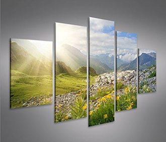 Islandburner Tableau sur toile prairie de montagne V2 Alpes Paysage montagnes soleil MF XXL Poster sur toile D&eacute;coration murale pour salon