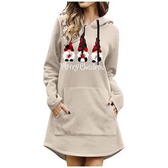Generic Lutin de No&euml;l imprim&eacute; long sweat &agrave; capuche femme robe &agrave; capuche sweat &agrave; capuche femme robe d&eacute;contract&eacute;e robe sweat longue tunique sweat &agrave; capuche robe