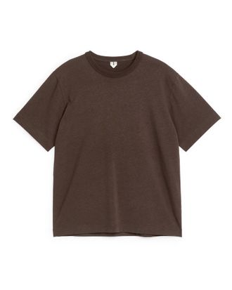 Arket T-Shirt Aus Baumwolle Und Leinen -Braun