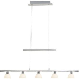 Brilliant Lampe Tonja led suspension 5 lumi&egrave;res chrome / blanc 5x 5W led int&eacute;gr&eacute; (cob), (285lm, 3000K) &Eacute;chelle a ++ &agrave; e Hauteur r&eacute;glable par contrepoids