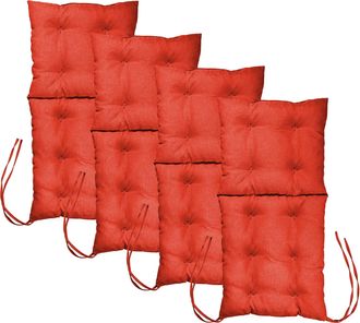 MG Design Stuhlkissen 4er Set 50 x 100 cm Sitzkissen orange- Gartenstühle Sitzauflagen aus Polsterstoff, mit weicher Füllung, mit Schnüren zum Binden - Niedrigl
