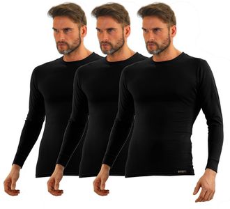 Sesto Senso Herren Langarm Unterhemden Baumwolle 3er Pack Funktionsunterhemd mit Rundhalsausschnitt Schwarz 4XL 3 Black