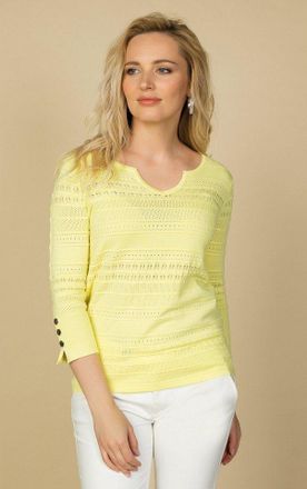 Passioni 3/4 Arm-Pullover mit Knopfdetail am Arm & Ajourmuster