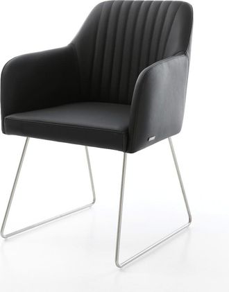 DELIFE Esszimmerstuhl Greg-Flex Echt-Leder Schwarz Kufengestell Edelstahl Taschenfederkern, Esszimmerst&uuml;hle