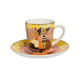 Rosina Wachtmeister Goebel Momento D&acute;ORO Espressotasse mit Untertasse aus Porzellan mit Katzenmotiv Rosina Wachtmeister, Ma&szlig;e: 12cm x 12cm x 7cm, 66-860-20-1