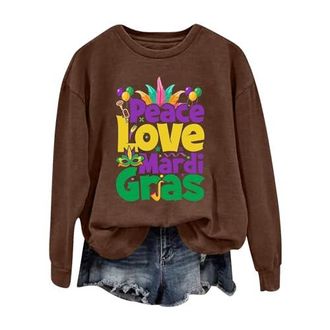 Generic Sweat-shirt pour adolescente et fille avec impression de lettres et col rond, pull douillet pour femme, marron, XXL