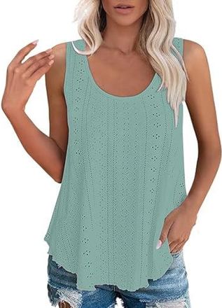 Generic Haut dété pour femme, débardeur pour femme, couleur unie, tendance, décontracté, col rond, sans manches, grand haut court, Vert, XL