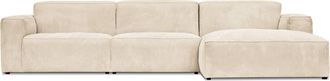 Studio Copenhagen home24 Ecksofa mit opt. Schlaffunktion Beige/Creme Cordstoff Lola 345 x 75 x 170cm Longchair davorstehend rechts ohne Schlaffunktion Modern