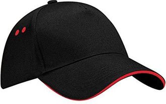 Beechfield Casquette 100% Coton - Adulte Unisexe (Taille Unique) (Noir/Rouge Classique)