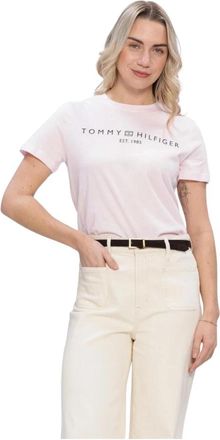 Tommy Hilfiger Logo T-Shirt mit Rundhalsausschnitt - - Tops - Damen - Rosa - L