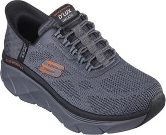 Skechers Dlux Walker 2.0 Rezinate Baskets &agrave; Enfiler Mains Libres pour Homme, Gris Anthracite/Orange, 41 EU
