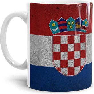 Tassendruck Flaggen-Tasse/Souvenir/Urlaub/Länder-Fahne/Kaffetasse/Mug/Cup - (Kroatien, Retro-Optik)