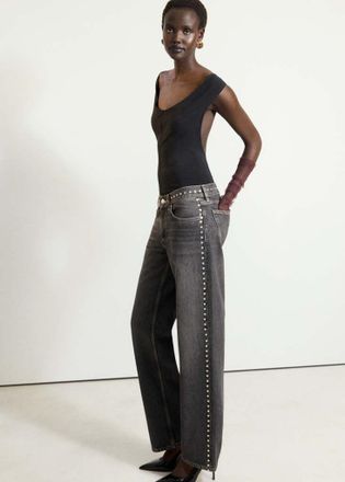 Mango Jean droit clout&eacute; gris denim - Femme - 32 - MANGO
