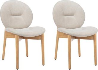 Vente-Unique Lot de 2 chaises en Tissu et Bois dh&eacute;v&eacute;a - Beige - ISADIO - Salle &agrave; Manger