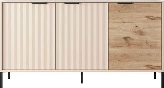 Furnix Furnix - Sideboard ravin 153 3D Kommode 3 Flügeltüren Beige/ Eiche Viking