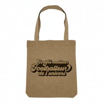 Fabulous Sac Shopping Tote Bag Aspect Lin - Certifi&eacute; meilleur Footballeur de lunivers Football Sport Ballon - Sac de Courses Toile Epaisse 360g Beige Naturel C