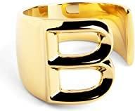 Singularu Bague personnalisée Letter Signet. Solide et ajustable. Laiton avec finition plaqué or 18Kt. Taille unique. Bijoux pour femme. Lettre B