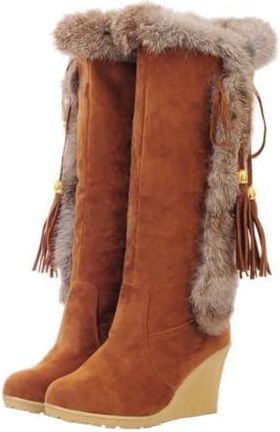 Supvox Bottes de Neige Montantes pour Femmes Bottes DHiver &agrave; Talons Inclin&eacute;s Semelle Antid&eacute;rapante R&eacute;sistante Mat&eacute;riau Chaud Int&eacute;rieur Peau de Mouton Couleur