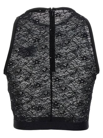 Alessandra Rich Rhinestone-Embellished Lace Tank Top - Black