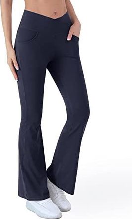 Generic Pantalon de yoga pour femme avec poches, pantalon de sport, opaque, taille V, pantalon de yoga, legging de sport &eacute;vas&eacute;, pantalon &eacute;vas&eacute;, pantalon de sp