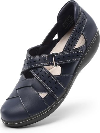 Dream Pairs Damen Loafer, Schlupfschuhe, Bequeme Freizeitschuhe, Flache Schuhe, Arbeitsschuhe, Sandalen mit geschlossener Spitze,Size 36.5,Marine,DWUMLS2508