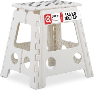 Relaxdays Klapphocker faltbar, Camping Hocker, gro&szlig;er Badhocker, bis 150 kg, Kunststoff, HxBxT: 39 x 39 x 32 cm, wei&szlig;