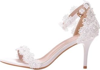 Garneck Sandales &agrave; Talons Hauts Femme &Eacute;l&eacute;gantes Dentelle Blanche Chaussures de Mariage &agrave; Talon Fin Confortables et Styl&eacute;es pour Soir&eacute;es et &Eacute;v&eacute;nements
