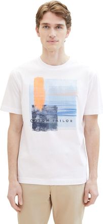 Tom Tailor Herren Basic T-Shirt mit Print, 20000 - White, L