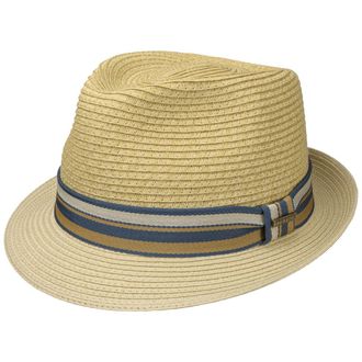 Stetson Licano Toyo Trilby Strohhut Herren Fedora UV-Schutzfaktor 40+ Ripsband Zweifarbig Krempe Fr&uuml;hjahr Sommer beige XXL (62-63 cm)