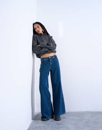 Topshop Lounge-Jeans in Vintage-Blau mit niedrigem Bund