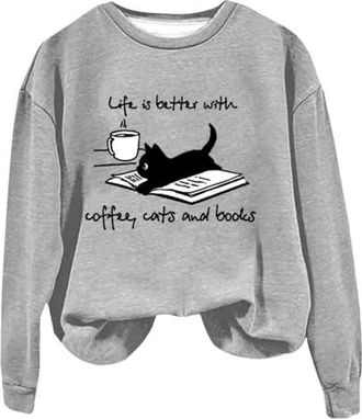 Generic Sweat-shirt pour femme - Imprim&eacute; graphique - Haut surdimensionn&eacute; - Col rond - Manches longues - Automne - Hiver - D&eacute;contract&eacute; - Confortable - Tendance