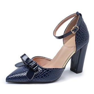 Generic Escarpins &eacute;l&eacute;gants &agrave; bout pointu pour femme - Avec noeud - Style d&eacute;contract&eacute; - Avec boucle et sangle de cheville, bleu, 40.5 EU