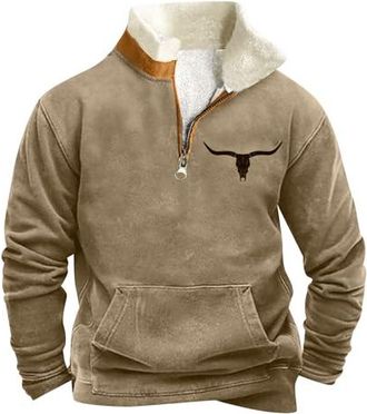 Generico Sweat-shirt Homme Sans Capuche Imprim&eacute; Cornes Doubl&eacute;es Polaire D&eacute;contract&eacute; Tricot de Poche R&eacute;tro M&eacute;di&eacute;val Confortable Streetwear Partie Top Hommes Pul