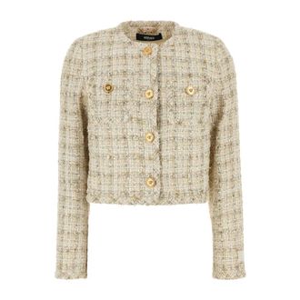 Versace Stylischer Multicolor Tweed Blazer - - Jackets - Damen - Beige - M