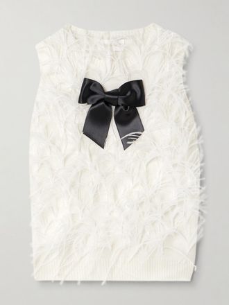 Shushu/Tong Pull Sans Manches En Laine Mélangée À Finitions En Satin Et À Plumes - Blanc