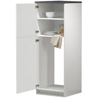 Dmora K&uuml;chen-Vorratsschrank Plinio, Mehrzweckschrank, 2-t&uuml;riger K&uuml;hlschrankschrank, 100 % Made in Italy, 60 x 60 x 165 cm, gl&auml;nzendes Wei&szlig; und Schiefer