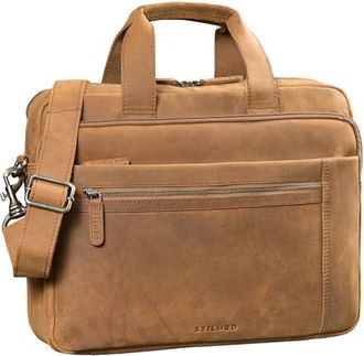 STILORD Alberto Grand Sacoche Cuir pour Ordinateur 15,6 Pouces Homme Sac Bandouli&egrave;re Cartable Travail DIN A4 avec Support Trolley V&eacute;ritable Cuir Couleur:tan -