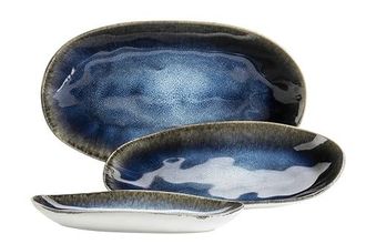 M&auml;ser S&eacute;rie Frozen Lot de 3 plateaux de service en c&eacute;ramique en 3 tailles, look vintage moderne, gla&ccedil;age mouchet&eacute; de couleur, gr&egrave;s, bleu petit