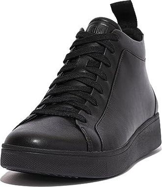 FitFlop Femme Rally Leather High-Top Sneakers Basket, Tout Noir, 37 EU
