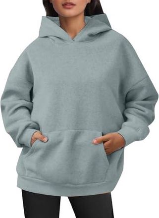 Generic Sweat à capuche à manches longues et col haut imprimé décontracté avec poches pour femme, 01 Vert clair., XL