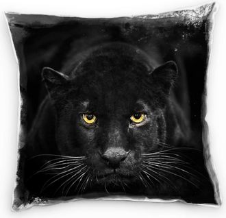 Paul Sinus Art Tiere, Panther, schwarz, gelb Deko Kissen 40x40cm für Couch Sofa Lounge Zierkissen - Dekoration zum Wohlfühlen