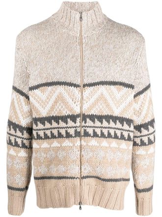 Brunello Cucinelli Intarsien-Cardigan aus Kaschmir - Nude